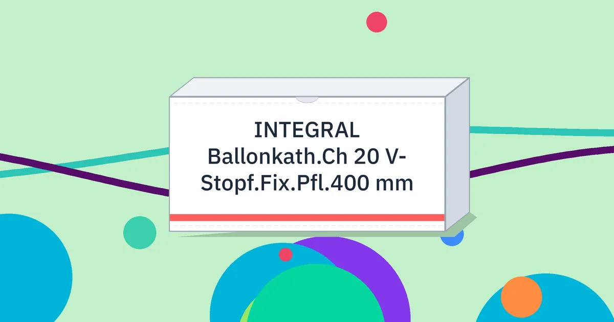 Symbolbild: Packung mit der Aufschrift INTEGRAL Ballonkath.Ch 20 V-Stopf.Fix.Pfl.400 mm (PZN 04079820) – Verfügbarkeit und Bezug in Apotheken in Frankfurt am Main