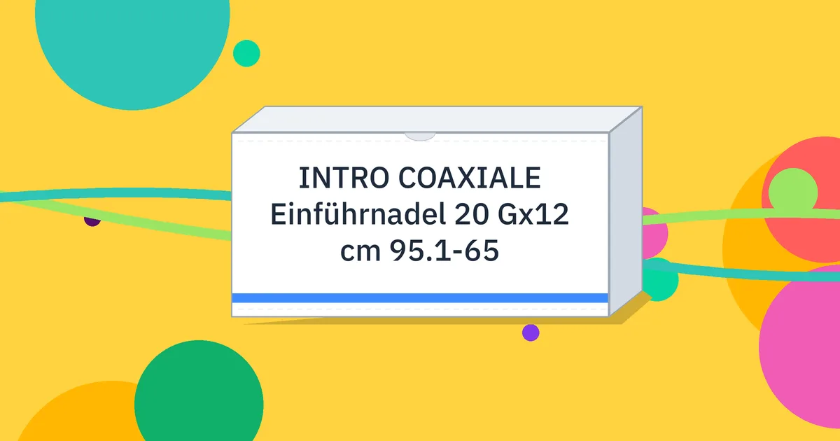 Symbolbild: Packung mit der Aufschrift INTRO COAXIALE Einführnadel 20 Gx12 cm 95.1-65 (PZN 16946601) – Verfügbarkeit und Bezug in Apotheken in Frankfurt am Main