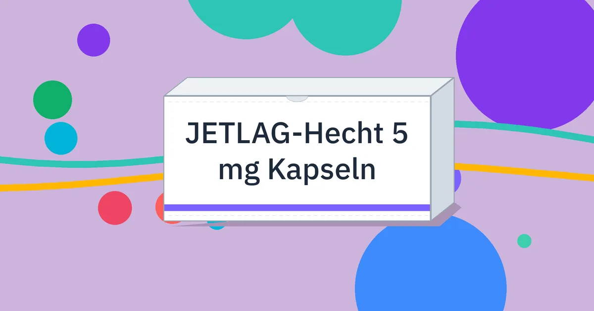 Symbolbild: Packung mit der Aufschrift JETLAG-Hecht 5 mg Kapseln (PZN 09919466) – Verfügbarkeit und Bezug in Apotheken in Frankfurt am Main