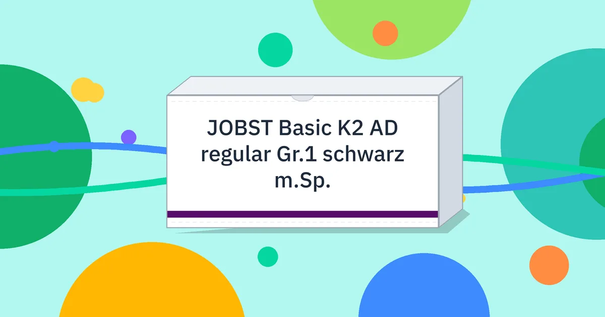 Symbolbild: Packung mit der Aufschrift JOBST Basic K2 AD regular Gr.1 schwarz m.Sp. (PZN 15311154) – Verfügbarkeit und Bezug in Apotheken in Frankfurt am Main
