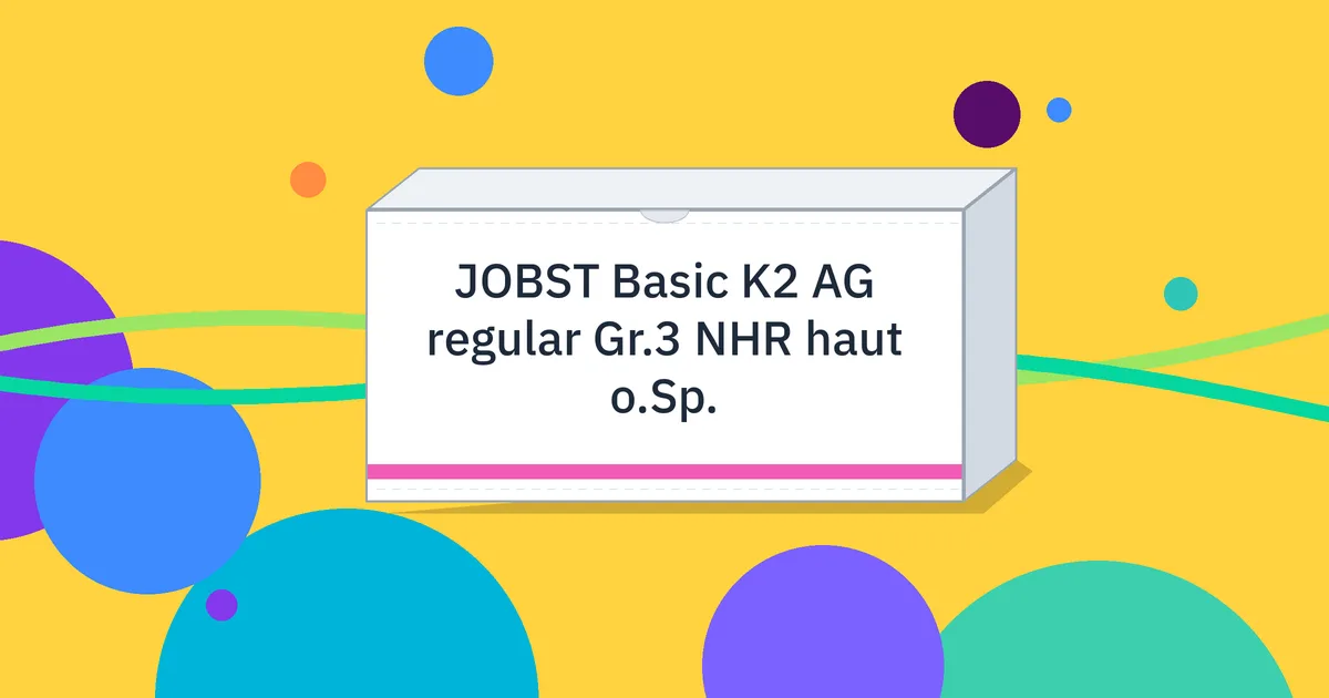 Symbolbild: Packung mit der Aufschrift JOBST Basic K2 AG regular Gr.3 NHR haut o.Sp. (PZN 11249518) – Verfügbarkeit und Bezug in Apotheken in Frankfurt am Main