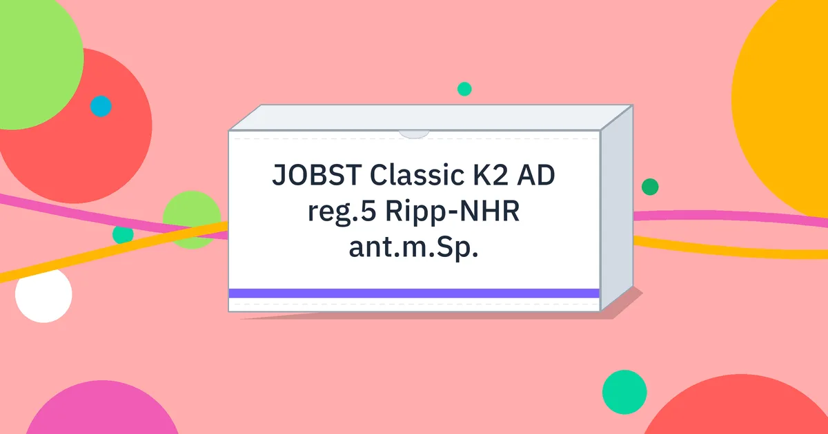 Symbolbild: Packung mit der Aufschrift JOBST Classic K2 AD reg.5 Ripp-NHR ant.m.Sp. (PZN 13061747) – Verfügbarkeit und Bezug in Apotheken in Frankfurt am Main