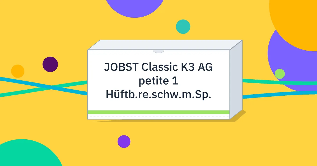 Symbolbild: Packung mit der Aufschrift JOBST Classic K3 AG petite 1 Hüftb.re.schw.m.Sp. (PZN 13075005) – Verfügbarkeit und Bezug in Apotheken in Frankfurt am Main