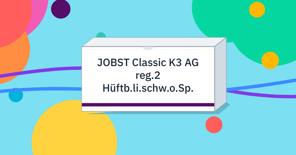 Symbolbild: Packung mit der Aufschrift JOBST Classic K3 AG reg.2 Hüftb.li.schw.o.Sp. (PZN 13075695) – Verfügbarkeit und Bezug in Apotheken in Frankfurt am Main