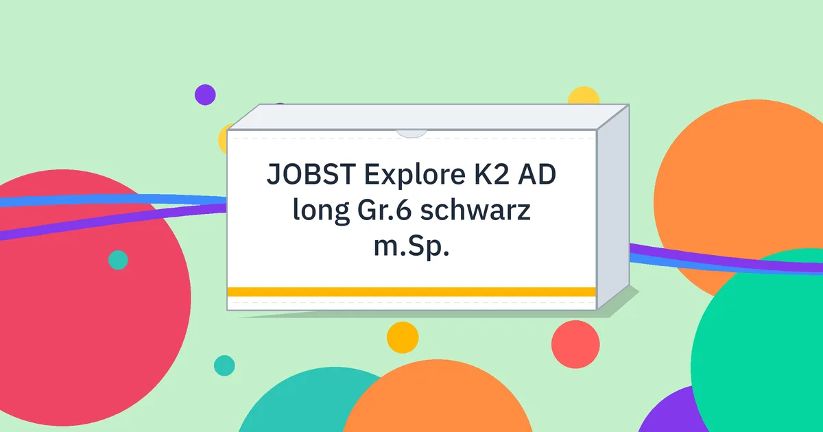 Symbolbild: Packung mit der Aufschrift JOBST Explore K2 AD long Gr.6 schwarz m.Sp. (PZN 11022068) – Verfügbarkeit und Bezug in Apotheken in Frankfurt am Main