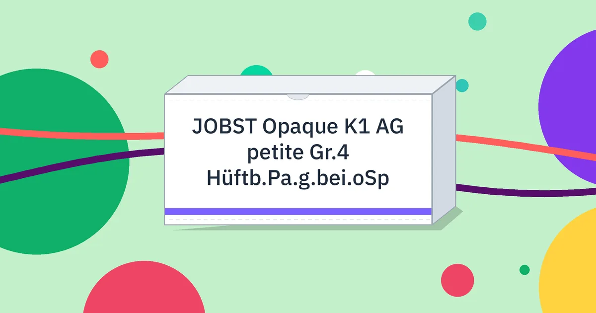 Symbolbild: Packung mit der Aufschrift JOBST Opaque K1 AG petite Gr.4 Hüftb.Pa.g.bei.oSp (PZN 16273361) – Verfügbarkeit und Bezug in Apotheken in Frankfurt am Main