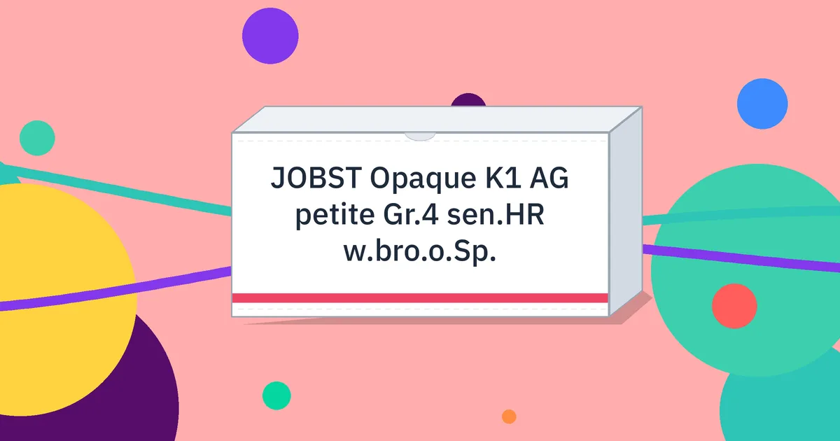 Symbolbild: Packung mit der Aufschrift JOBST Opaque K1 AG petite Gr.4 sen.HR w.bro.o.Sp. (PZN 13089148) – Verfügbarkeit und Bezug in Apotheken in Frankfurt am Main