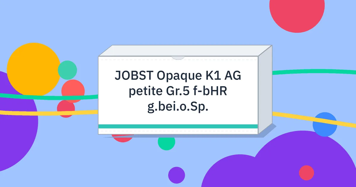 Symbolbild: Packung mit der Aufschrift JOBST Opaque K1 AG petite Gr.5 f-bHR g.bei.o.Sp. (PZN 16268704) – Verfügbarkeit und Bezug in Apotheken in Frankfurt am Main