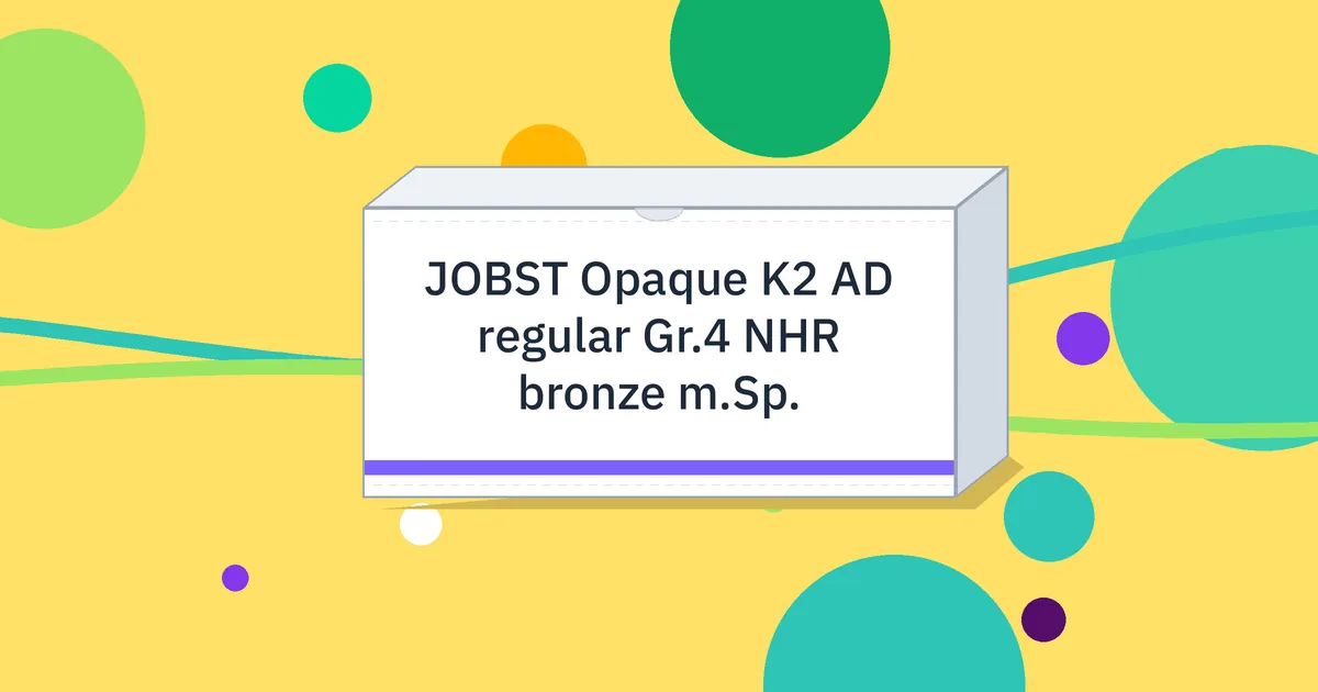 Symbolbild: Packung mit der Aufschrift JOBST Opaque K2 AD regular Gr.4 NHR bronze m.Sp. (PZN 13110374) – Verfügbarkeit und Bezug in Apotheken in Frankfurt am Main