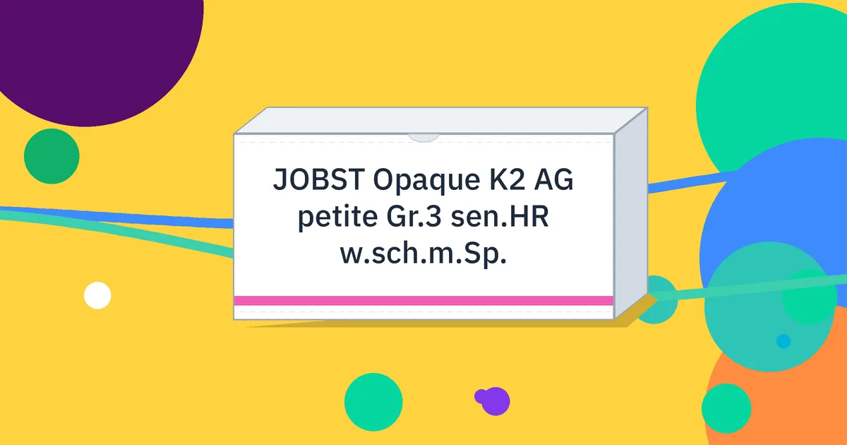 Symbolbild: Packung mit der Aufschrift JOBST Opaque K2 AG petite Gr.3 sen.HR w.sch.m.Sp. (PZN 11257021) – Verfügbarkeit und Bezug in Apotheken in Frankfurt am Main
