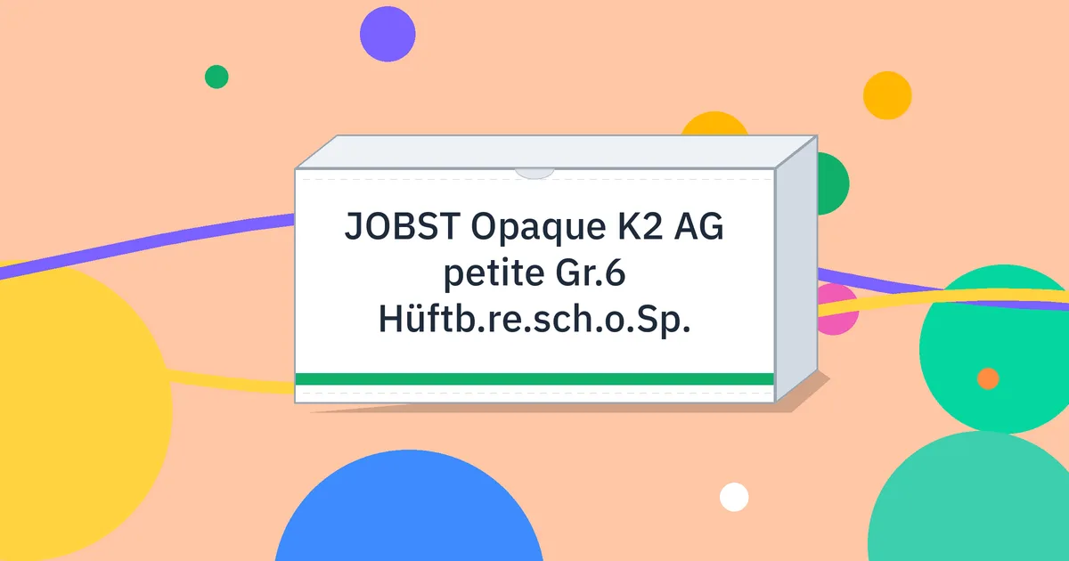 Symbolbild: Packung mit der Aufschrift JOBST Opaque K2 AG petite Gr.6 Hüftb.re.sch.o.Sp. (PZN 13115615) – Verfügbarkeit und Bezug in Apotheken in Frankfurt am Main