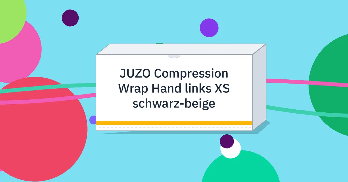 Symbolbild: Packung mit der Aufschrift JUZO Compression Wrap Hand links XS schwarz-beige (PZN 16143730) – Verfügbarkeit und Bezug in Apotheken in Frankfurt am Main