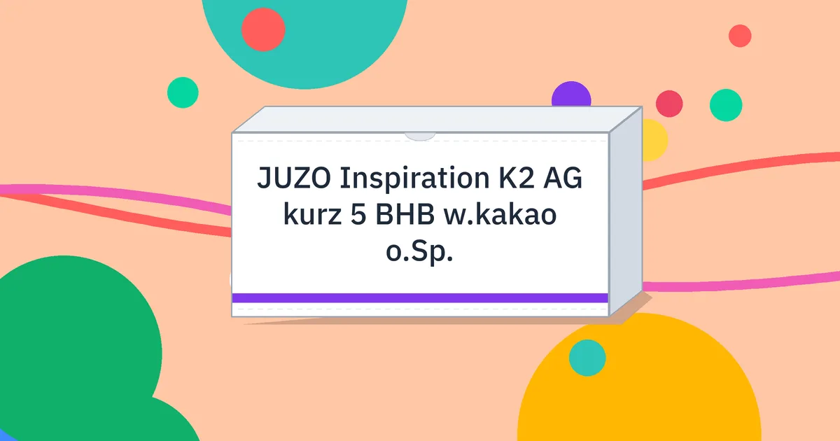 Symbolbild: Packung mit der Aufschrift JUZO Inspiration K2 AG kurz 5 BHB w.kakao o.Sp. (PZN 14850972) – Verfügbarkeit und Bezug in Apotheken in Frankfurt am Main