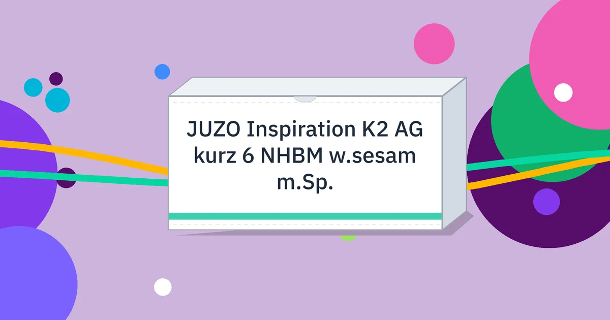 Symbolbild: Packung mit der Aufschrift JUZO Inspiration K2 AG kurz 6 NHBM w.sesam m.Sp. (PZN 14923843) – Verfügbarkeit und Bezug in Apotheken in Frankfurt am Main