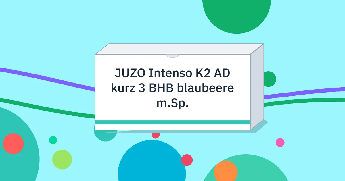 Symbolbild: Packung mit der Aufschrift JUZO Intenso K2 AD kurz 3 BHB blaubeere m.Sp. (PZN 18614547) – Verfügbarkeit und Bezug in Apotheken in Frankfurt am Main