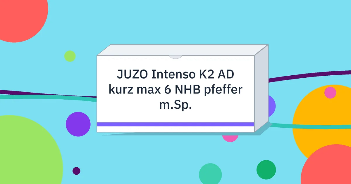 Symbolbild: Packung mit der Aufschrift JUZO Intenso K2 AD kurz max 6 NHB pfeffer m.Sp. (PZN 18612057) – Verfügbarkeit und Bezug in Apotheken in Frankfurt am Main