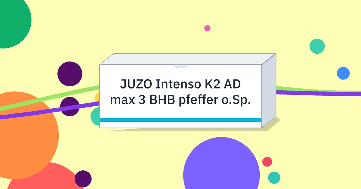 Symbolbild: Packung mit der Aufschrift JUZO Intenso K2 AD max 3 BHB pfeffer o.Sp. (PZN 18626645) – Verfügbarkeit und Bezug in Apotheken in Frankfurt am Main