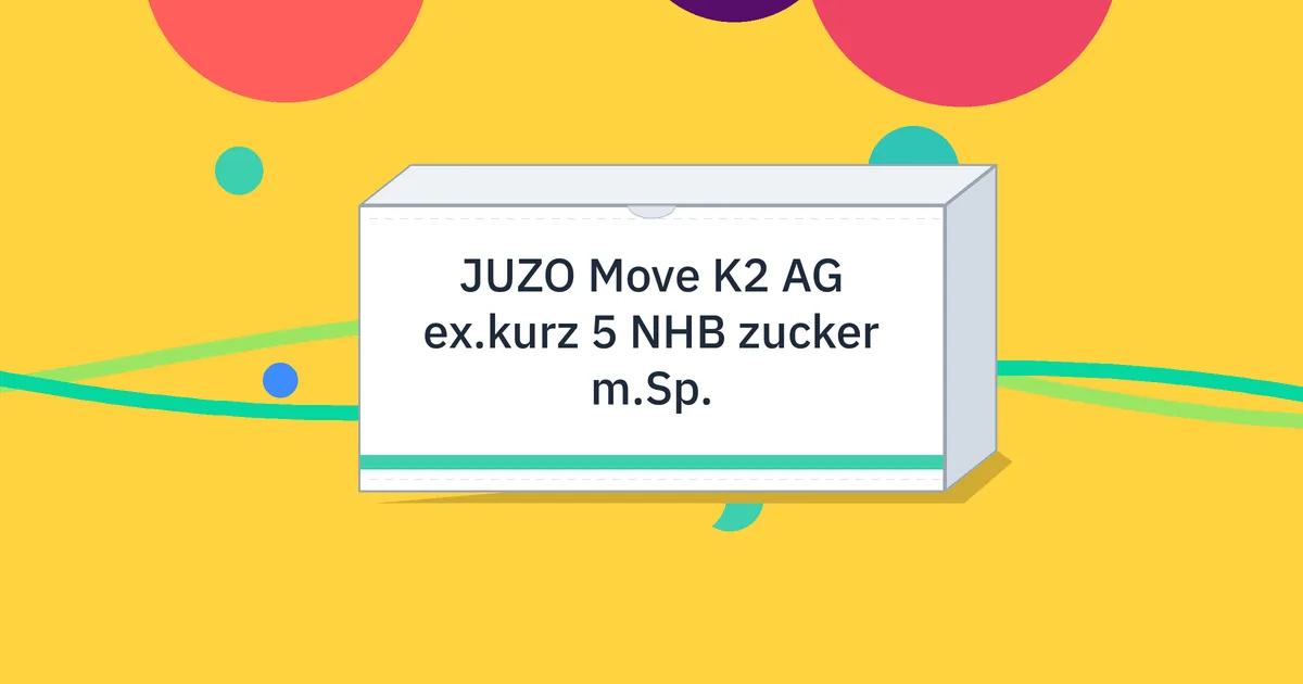 Symbolbild: Packung mit der Aufschrift JUZO Move K2 AG ex.kurz 5 NHB zucker m.Sp. (PZN 18531583) – Verfügbarkeit und Bezug in Apotheken in Frankfurt am Main