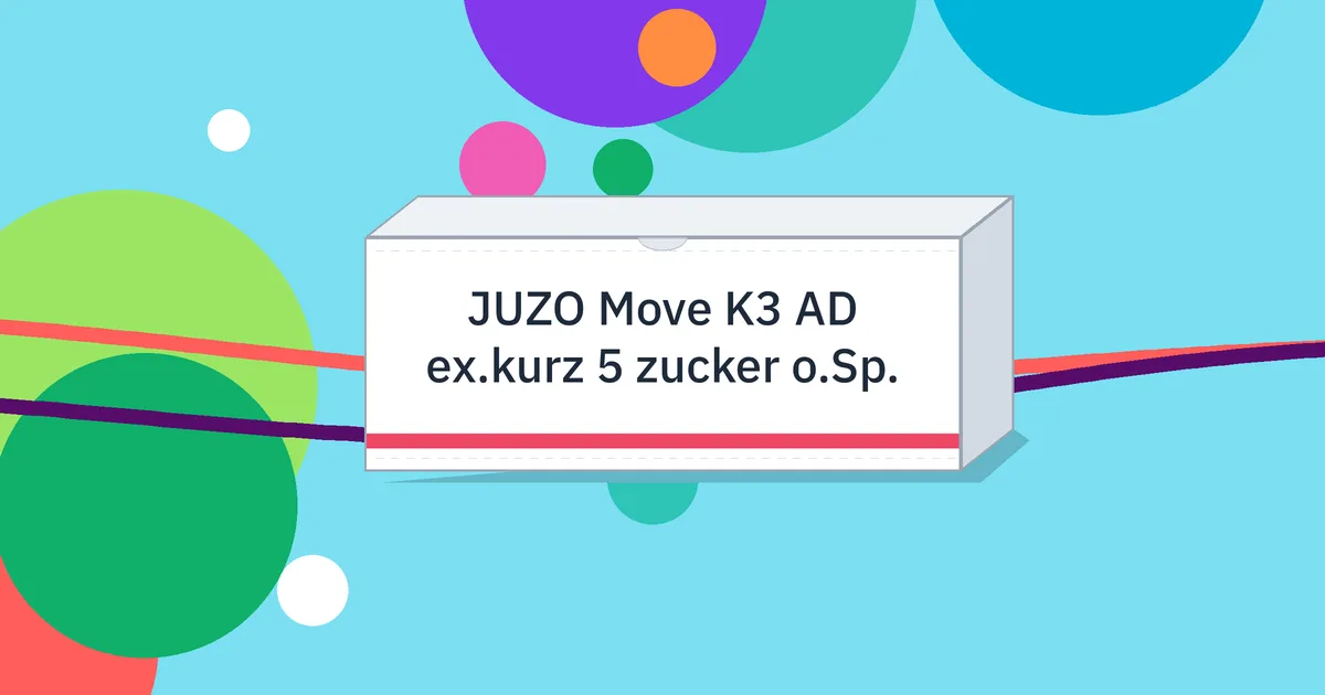 Symbolbild: Packung mit der Aufschrift JUZO Move K3 AD ex.kurz 5 zucker o.Sp. (PZN 18569864) – Verfügbarkeit und Bezug in Apotheken in Frankfurt am Main
