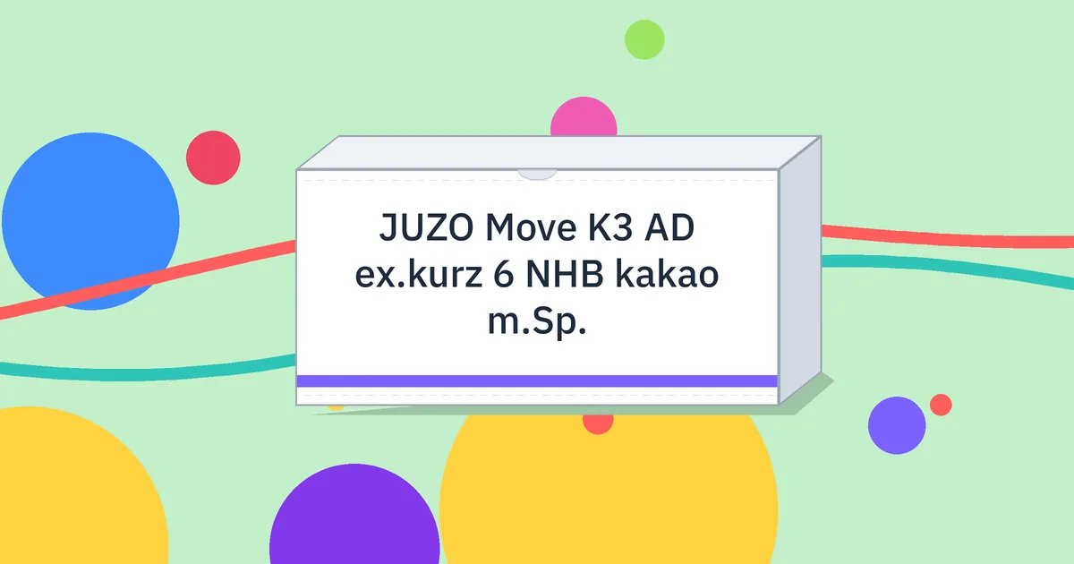 Symbolbild: Packung mit der Aufschrift JUZO Move K3 AD ex.kurz 6 NHB kakao m.Sp. (PZN 18573535) – Verfügbarkeit und Bezug in Apotheken in Frankfurt am Main