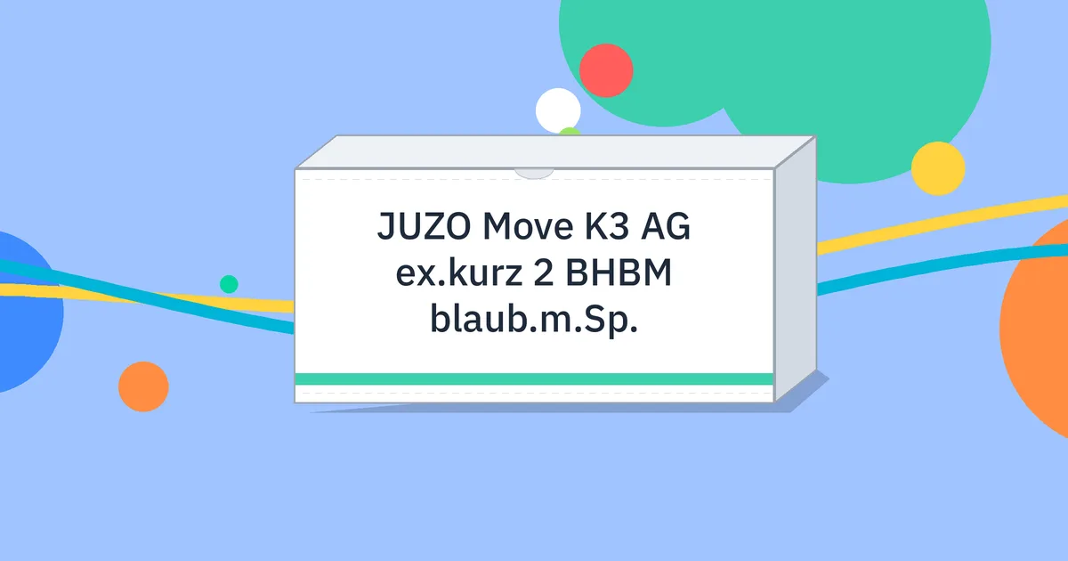 Symbolbild: Packung mit der Aufschrift JUZO Move K3 AG ex.kurz 2 BHBM blaub.m.Sp. (PZN 18595809) – Verfügbarkeit und Bezug in Apotheken in Frankfurt am Main