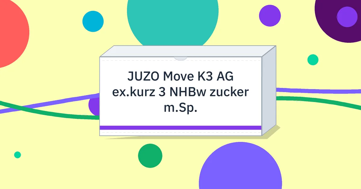 Symbolbild: Packung mit der Aufschrift JUZO Move K3 AG ex.kurz 3 NHBw zucker m.Sp. (PZN 18582356) – Verfügbarkeit und Bezug in Apotheken in Frankfurt am Main