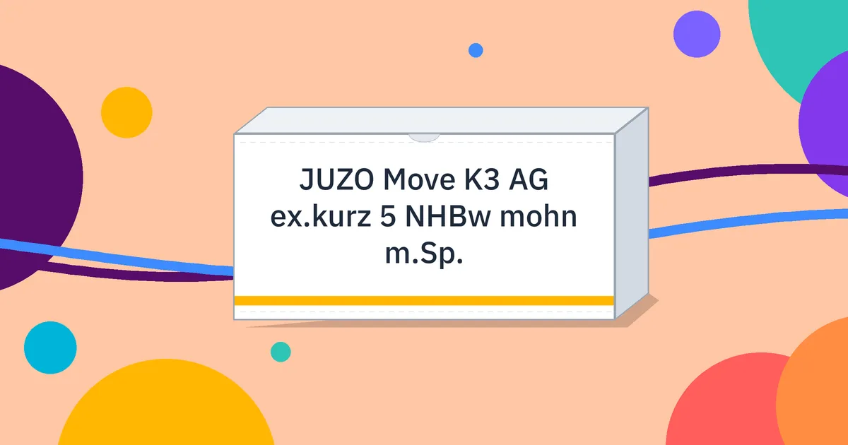 Symbolbild: Packung mit der Aufschrift JUZO Move K3 AG ex.kurz 5 NHBw mohn m.Sp. (PZN 18594388) – Verfügbarkeit und Bezug in Apotheken in Frankfurt am Main