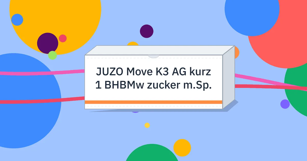 Symbolbild: Packung mit der Aufschrift JUZO Move K3 AG kurz 1 BHBMw zucker m.Sp. (PZN 18580133) – Verfügbarkeit und Bezug in Apotheken in Frankfurt am Main