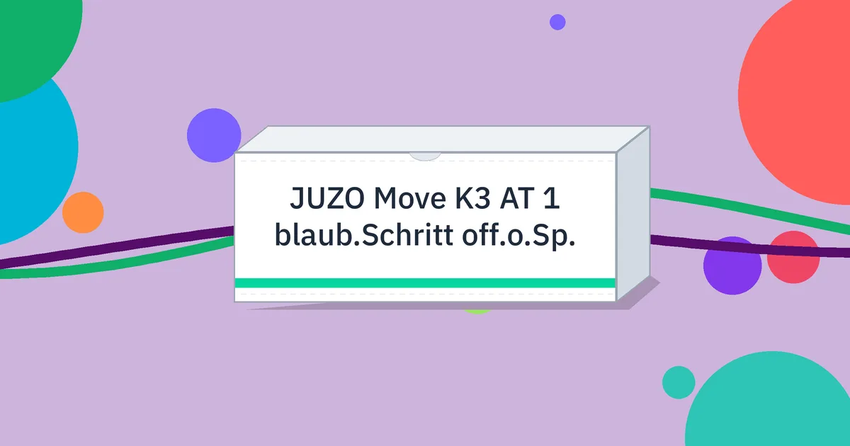 Symbolbild: Packung mit der Aufschrift JUZO Move K3 AT 1 blaub.Schritt off.o.Sp. (PZN 20679028) – Verfügbarkeit und Bezug in Apotheken in Frankfurt am Main