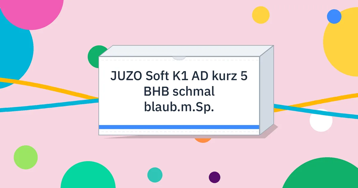 Symbolbild: Packung mit der Aufschrift JUZO Soft K1 AD kurz 5 BHB schmal blaub.m.Sp. (PZN 15461818) – Verfügbarkeit und Bezug in Apotheken in Frankfurt am Main