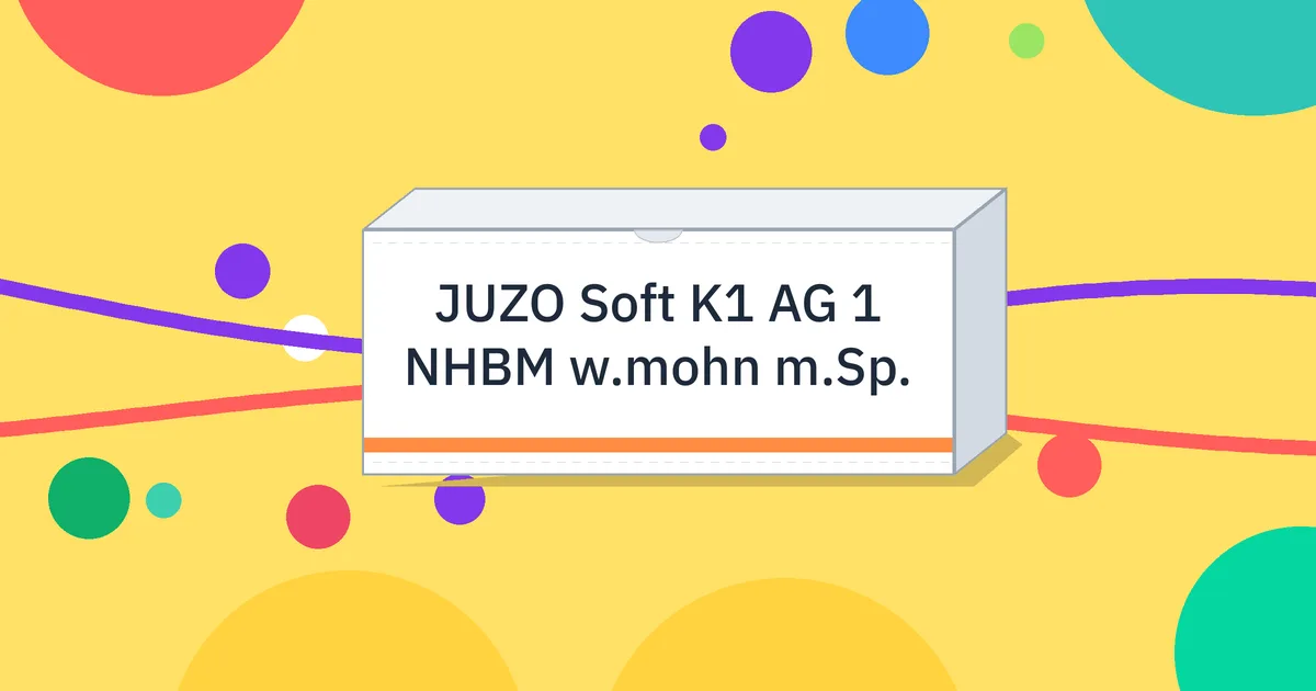 Symbolbild: Packung mit der Aufschrift JUZO Soft K1 AG 1 NHBM w.mohn m.Sp. (PZN 15015102) – Verfügbarkeit und Bezug in Apotheken in Frankfurt am Main