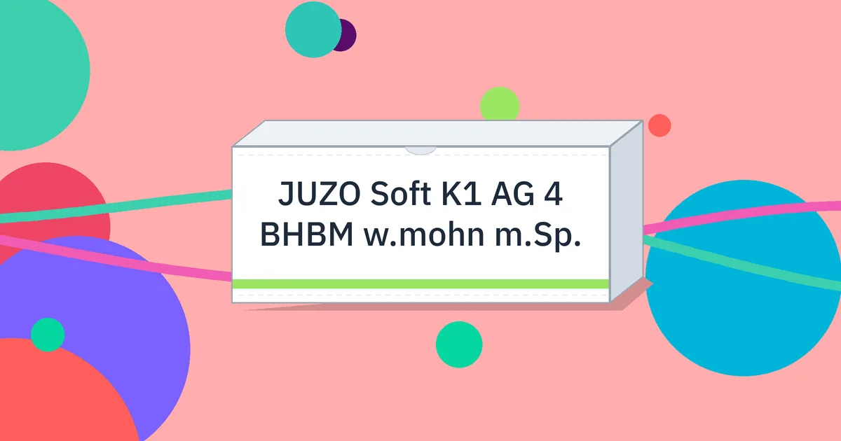Symbolbild: Packung mit der Aufschrift JUZO Soft K1 AG 4 BHBM w.mohn m.Sp. (PZN 14863130) – Verfügbarkeit und Bezug in Apotheken in Frankfurt am Main