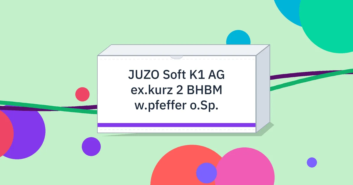 Symbolbild: Packung mit der Aufschrift JUZO Soft K1 AG ex.kurz 2 BHBM w.pfeffer o.Sp. (PZN 14865991) – Verfügbarkeit und Bezug in Apotheken in Frankfurt am Main
