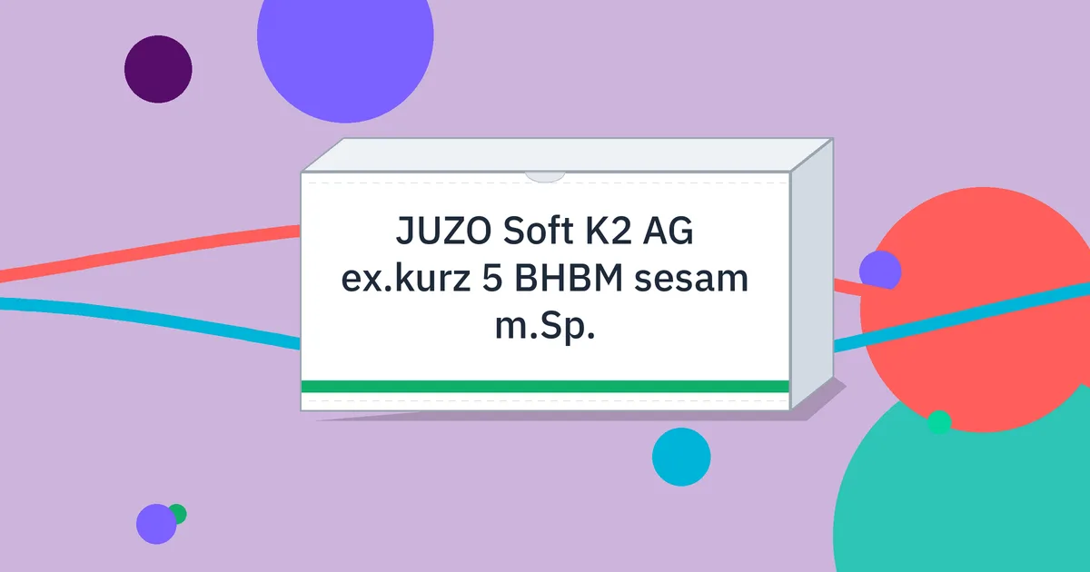 Symbolbild: Packung mit der Aufschrift JUZO Soft K2 AG ex.kurz 5 BHBM sesam m.Sp. (PZN 14860261) – Verfügbarkeit und Bezug in Apotheken in Frankfurt am Main