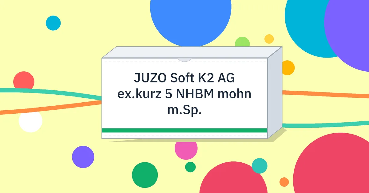 Symbolbild: Packung mit der Aufschrift JUZO Soft K2 AG ex.kurz 5 NHBM mohn m.Sp. (PZN 15022711) – Verfügbarkeit und Bezug in Apotheken in Frankfurt am Main