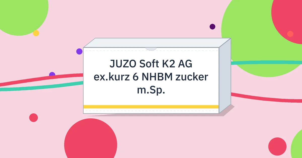 Symbolbild: Packung mit der Aufschrift JUZO Soft K2 AG ex.kurz 6 NHBM zucker m.Sp. (PZN 15023219) – Verfügbarkeit und Bezug in Apotheken in Frankfurt am Main