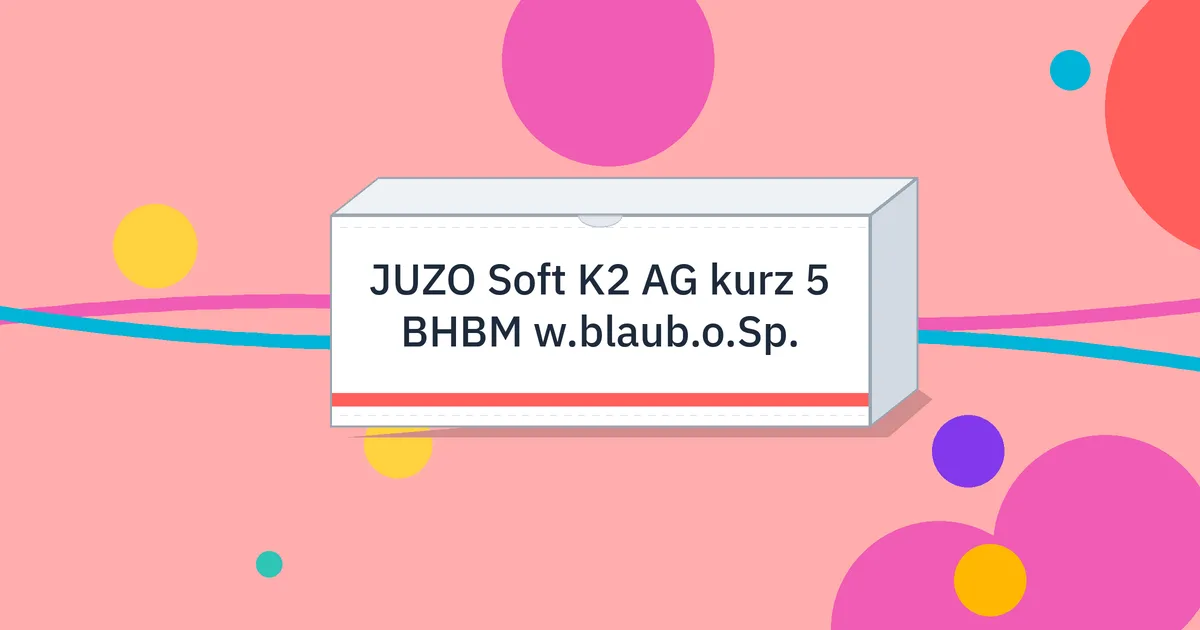 Symbolbild: Packung mit der Aufschrift JUZO Soft K2 AG kurz 5 BHBM w.blaub.o.Sp. (PZN 14869606) – Verfügbarkeit und Bezug in Apotheken in Frankfurt am Main