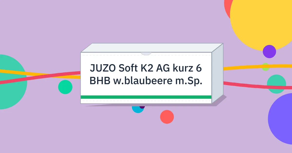 Symbolbild: Packung mit der Aufschrift JUZO Soft K2 AG kurz 6 BHB w.blaubeere m.Sp. (PZN 14842205) – Verfügbarkeit und Bezug in Apotheken in Frankfurt am Main