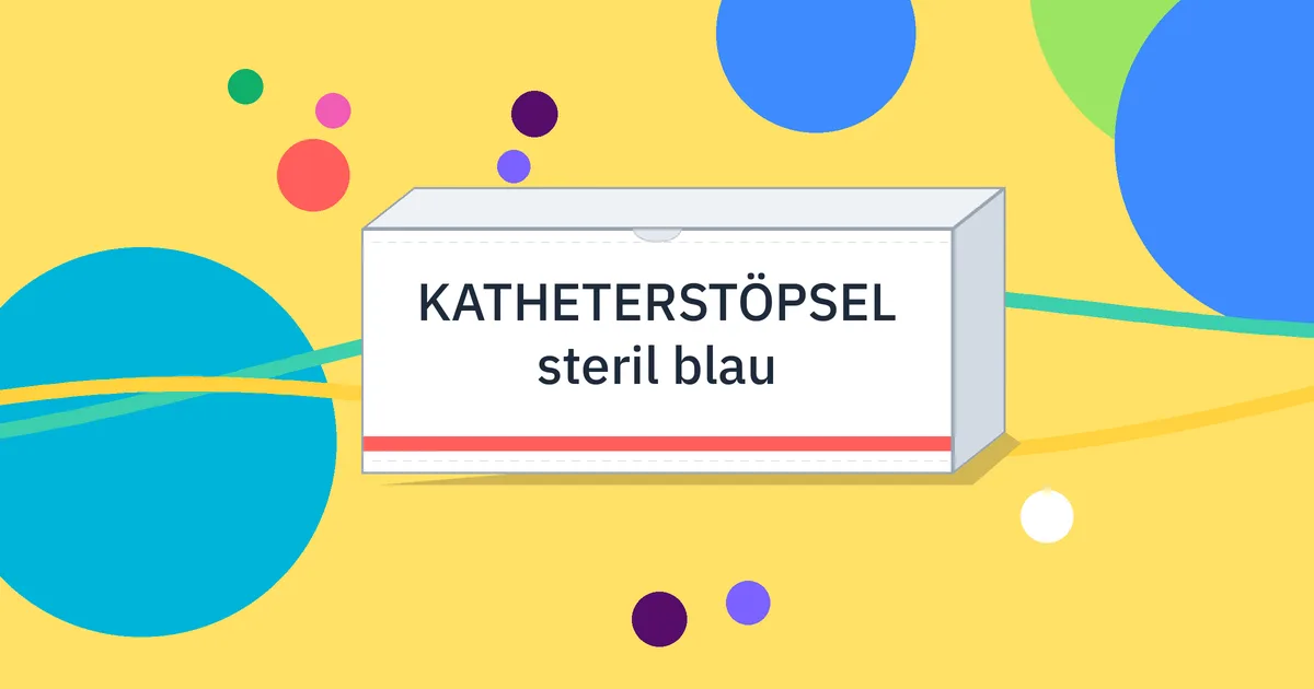 Symbolbild: Packung mit der Aufschrift KATHETERSTÖPSEL steril blau (PZN 00254893) – Verfügbarkeit und Bezug in Apotheken in Frankfurt am Main