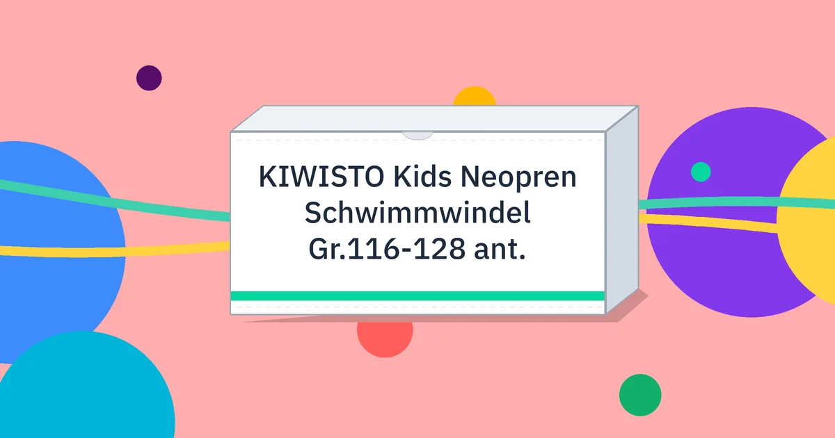 Symbolbild: Packung mit der Aufschrift KIWISTO Kids Neopren Schwimmwindel Gr.116-128 ant. (PZN 16589609) – Verfügbarkeit und Bezug in Apotheken in Frankfurt am Main