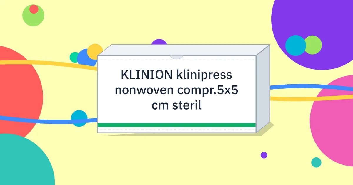 Symbolbild: Packung mit der Aufschrift KLINION klinipress nonwoven compr.5x5 cm steril (PZN 19520819) – Verfügbarkeit und Bezug in Apotheken in Frankfurt am Main