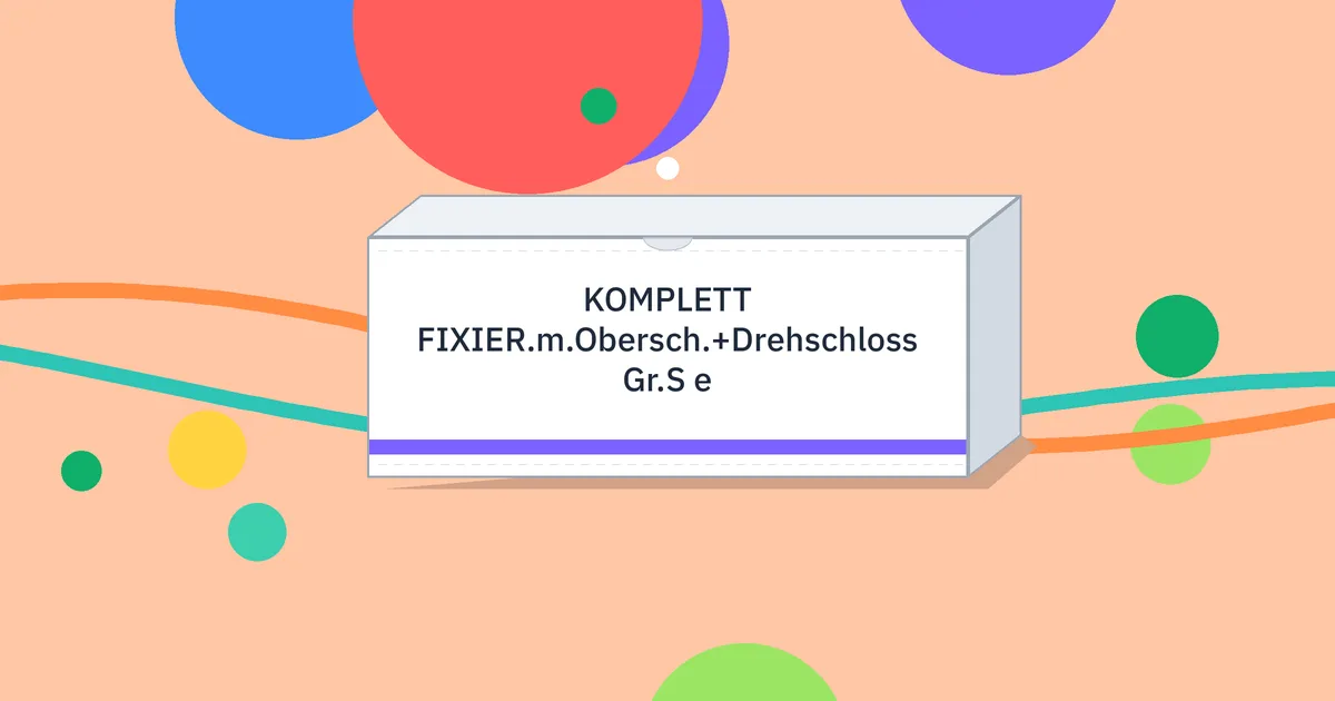 Symbolbild: Packung mit der Aufschrift KOMPLETT FIXIER.m.Obersch.+Drehschloss Gr.S e (PZN 11573897) – Verfügbarkeit und Bezug in Apotheken in Frankfurt am Main