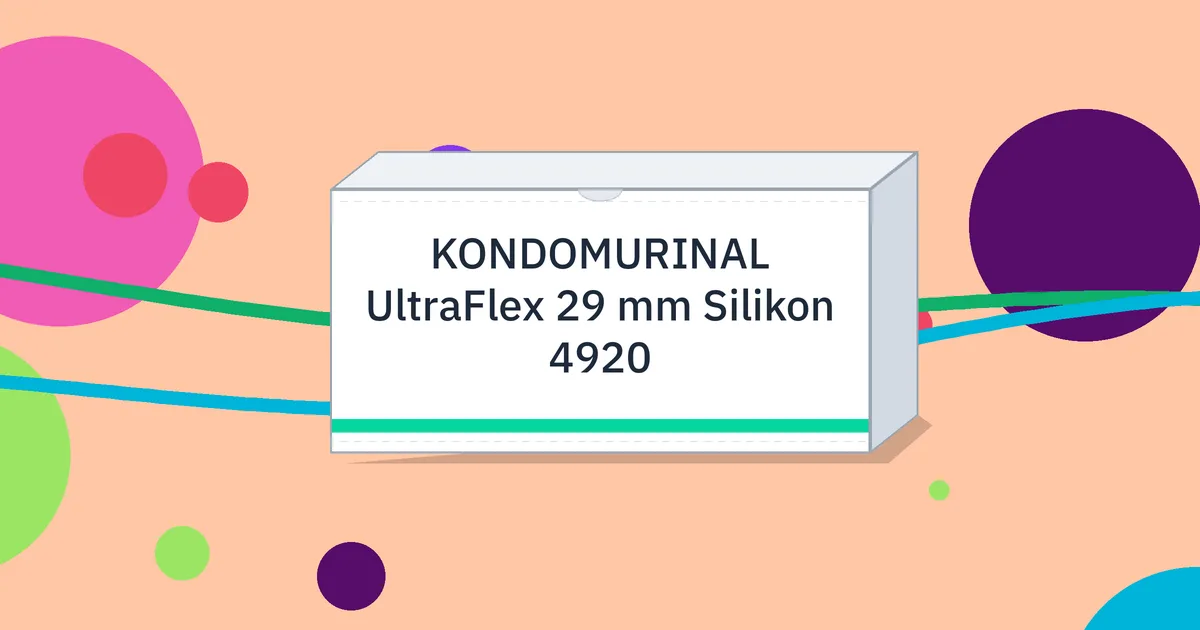 Symbolbild: Packung mit der Aufschrift KONDOMURINAL UltraFlex 29 mm Silikon 4920 (PZN 00891915) – Verfügbarkeit und Bezug in Apotheken in Frankfurt am Main