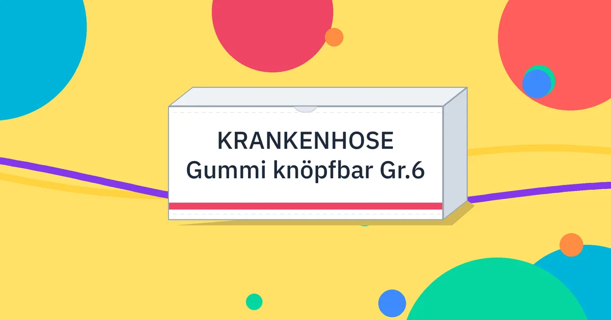 Symbolbild: Packung mit der Aufschrift KRANKENHOSE Gummi knöpfbar Gr.6 (PZN 01979701) – Verfügbarkeit und Bezug in Apotheken in Frankfurt am Main