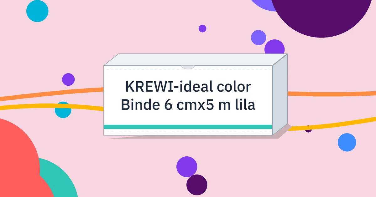 Symbolbild: Packung mit der Aufschrift KREWI-ideal color Binde 6 cmx5 m lila (PZN 17301272) – Verfügbarkeit und Bezug in Apotheken in Frankfurt am Main