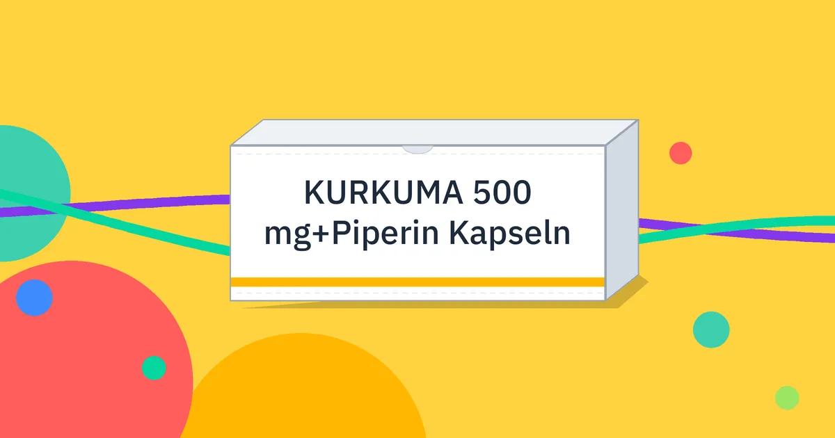 Symbolbild: Packung mit der Aufschrift KURKUMA 500 mg+Piperin Kapseln (PZN 19557343) – Verfügbarkeit und Bezug in Apotheken in Frankfurt am Main