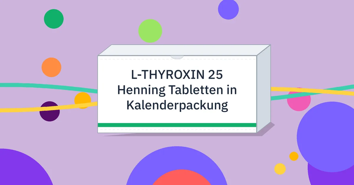 Symbolbild: Packung mit der Aufschrift L-THYROXIN 25 Henning Tabletten in Kalenderpackung (PZN 00277718) – Verfügbarkeit und Bezug in Apotheken in Frankfurt am Main