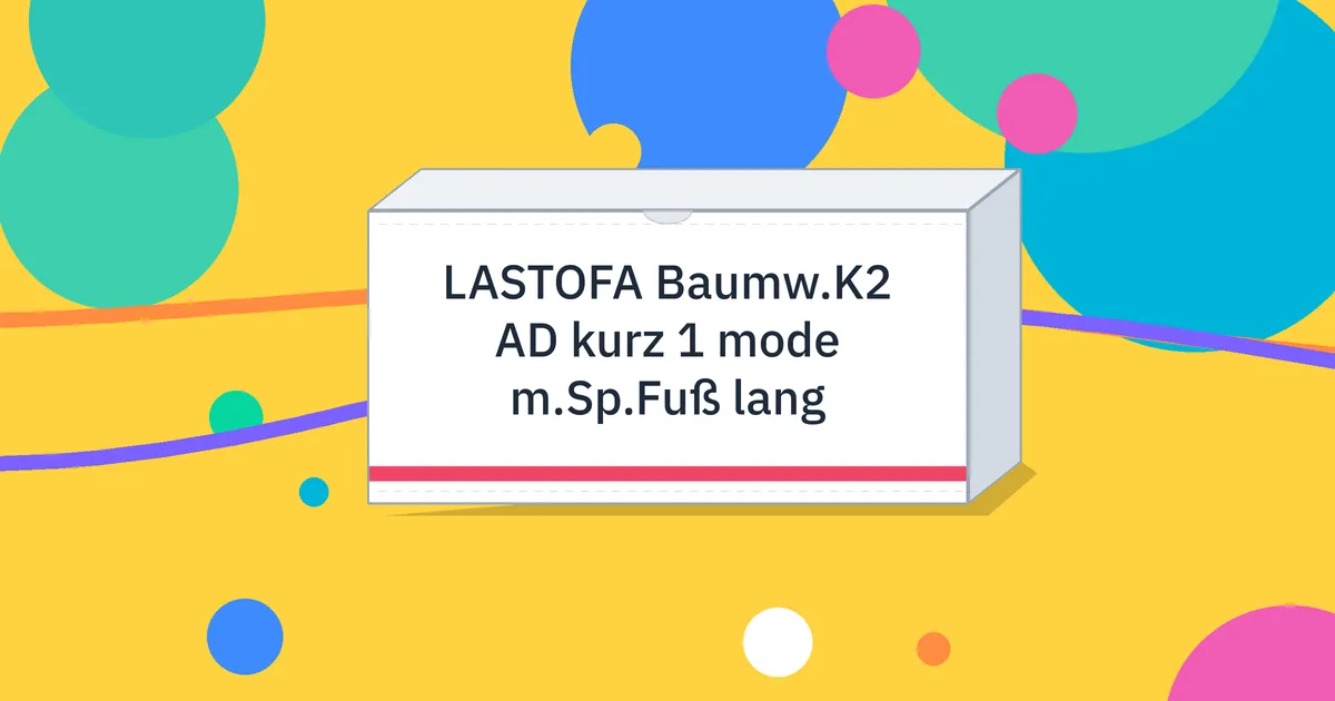 Symbolbild: Packung mit der Aufschrift LASTOFA Baumw.K2 AD kurz 1 mode m.Sp.Fuß lang (PZN 01944890) – Verfügbarkeit und Bezug in Apotheken in Frankfurt am Main