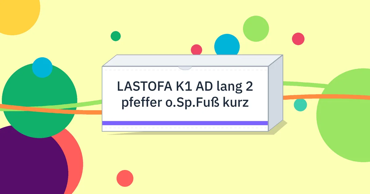 Symbolbild: Packung mit der Aufschrift LASTOFA K1 AD lang 2 pfeffer o.Sp.Fuß kurz (PZN 13786841) – Verfügbarkeit und Bezug in Apotheken in Frankfurt am Main