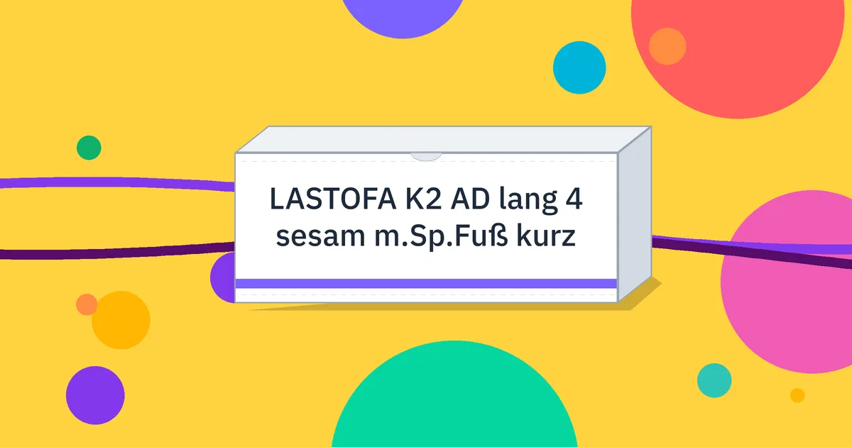 Symbolbild: Packung mit der Aufschrift LASTOFA K2 AD lang 4 sesam m.Sp.Fuß kurz (PZN 13800682) – Verfügbarkeit und Bezug in Apotheken in Frankfurt am Main